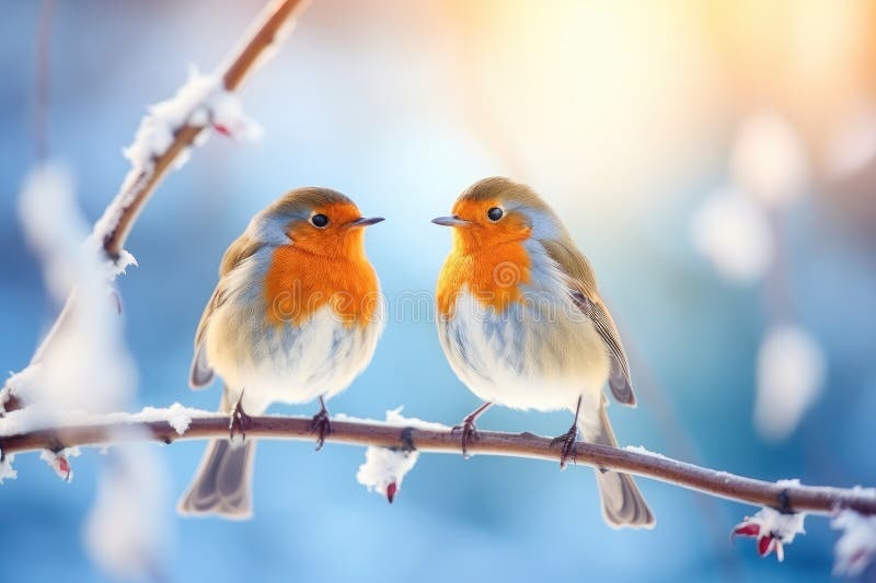 Two Robins in a Wintry Dance, Perched on Snow-Dusted Berries - a ...
