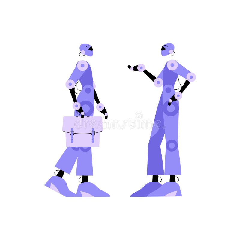 Robot Employees Engaging in Discussion in Flat Vector Illustration ...