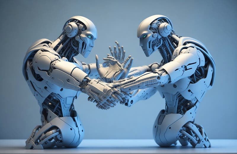 Two Robot Hands As Michelangelo S Creation of Adam 3d Rendering Stock ...