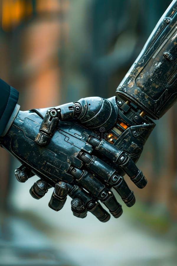 Two Robot Hands Holding Each Other with Suit in the Background ...