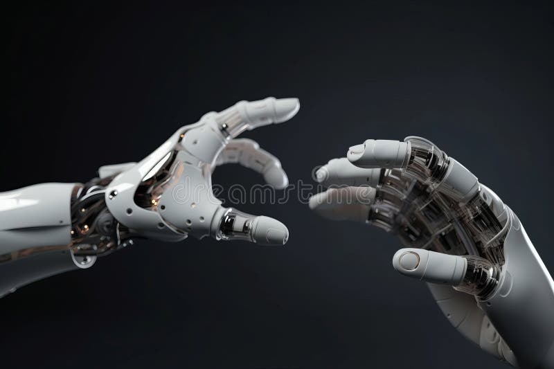 Two Robot Hands, Mechanic Cyborg. AI Generative. Engineering Stock ...