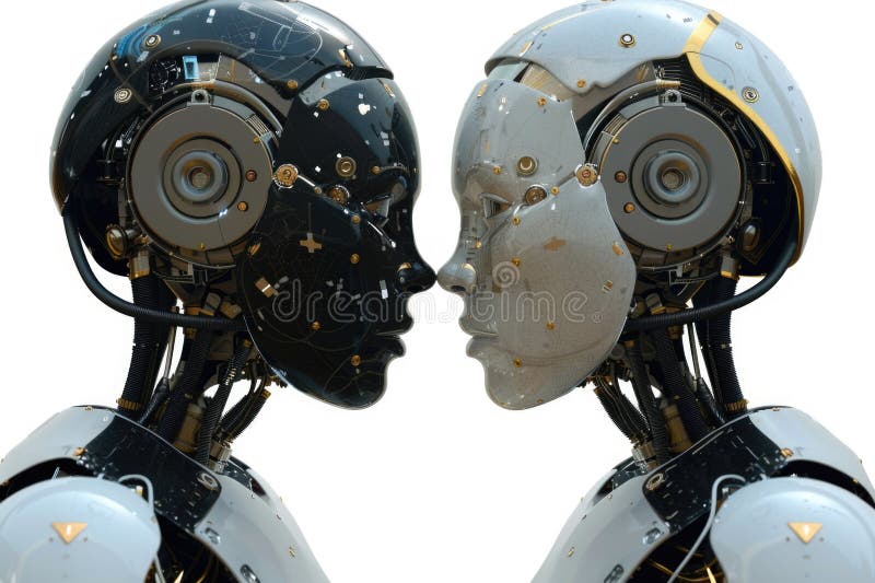 Two Robot Heads in Confrontation, Ideal for Technology Concepts Stock ...