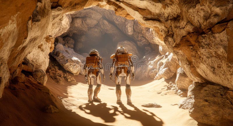 Two Robot Walkers with Headlights are Exploring Deep Cave and Shine ...