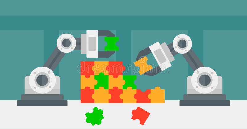 Robot Solving Jigsaw Puzzle Stock Illustration - Illustration of ...