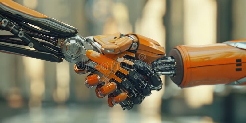 Robot Handshake: a Symbiotic Future. Created by Generative Artificial ...