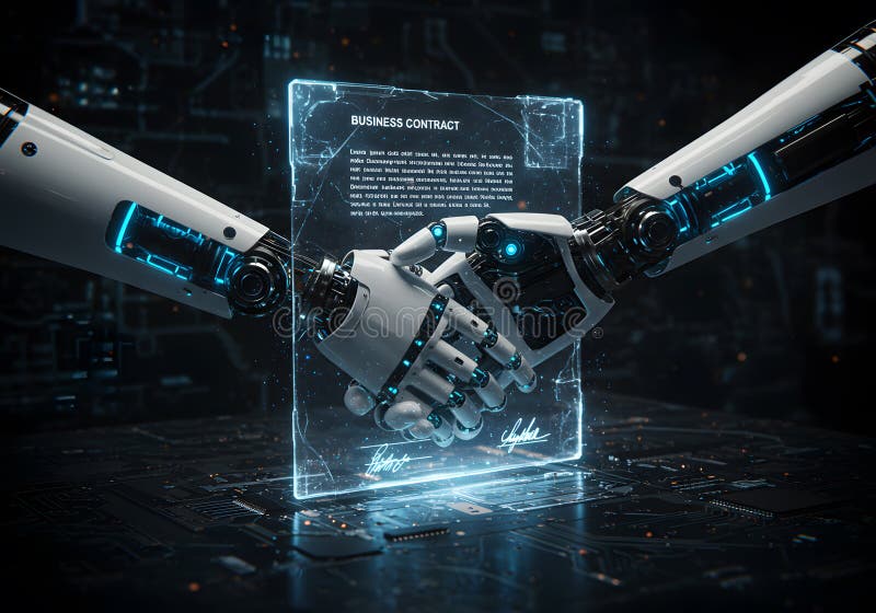 Robotic Arms Shaking Hands Future Contract Stock Illustration ...