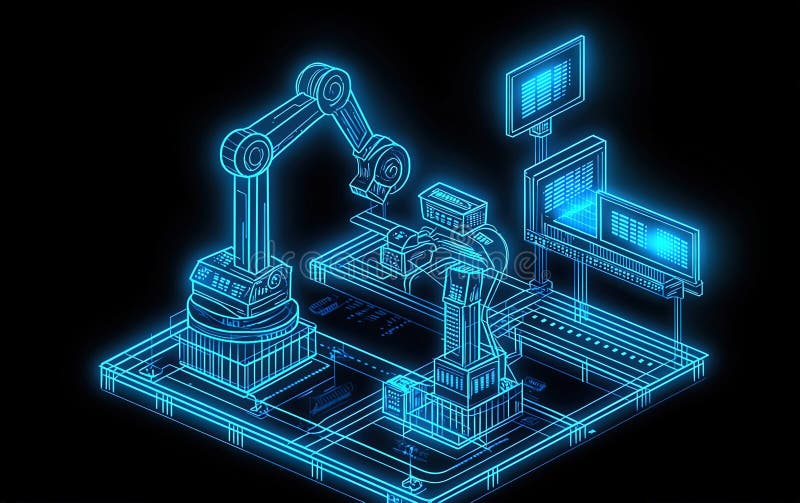 Robotic Arms Assemble Components in a High-tech Factory Environment ...