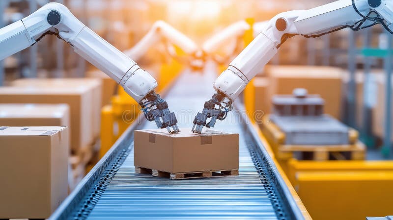 Robotic Arms for Automated Handling of Boxes Stock Image - Image of ...