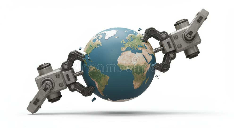 Robotic Destruction of Earth Stock Illustration - Illustration of ...