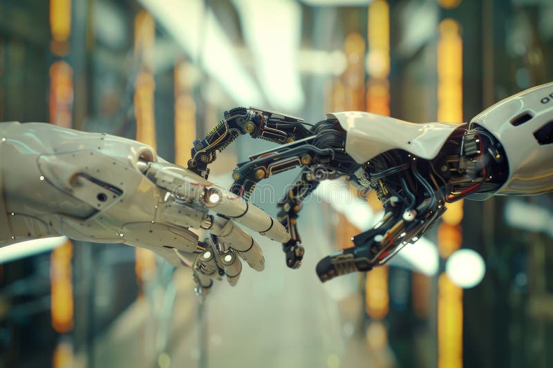 Two Robotic Hands Connect in a Gesture of Contact, Explore the Concept ...