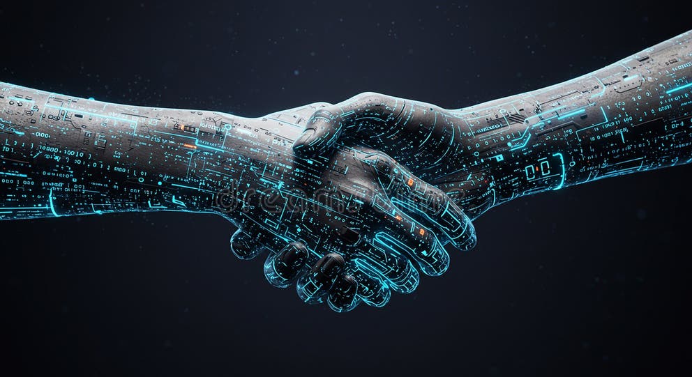 Two Robotic Hands Engage in a Handshake, Symbolizing Technology and ...