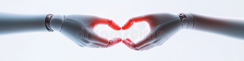 Two Robotic Hands Forming a Heart Shape with Glowing Red Accents ...