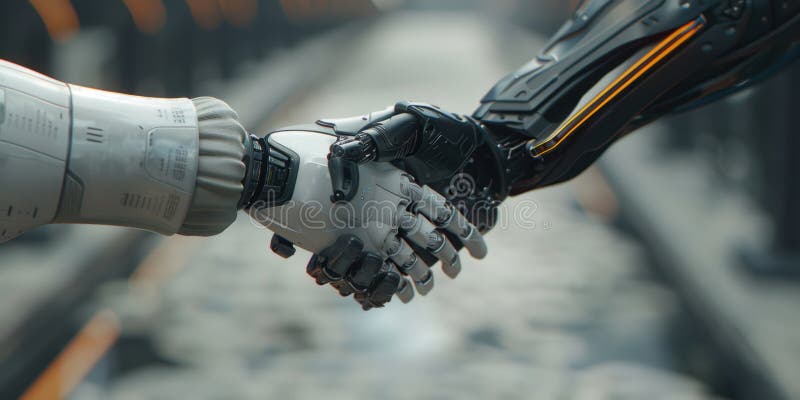 Two Robotic Hands in a Handshake. Created by Generative Artificial ...
