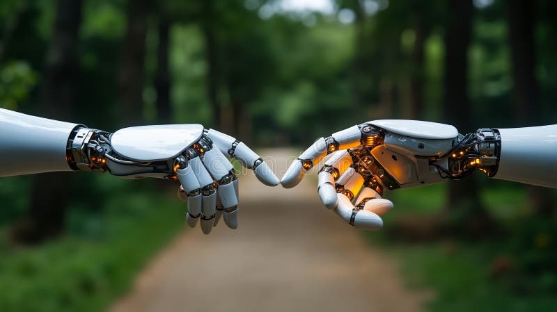 Two Robotic Hands Reaching Out To Each Other Stock Photo - Image of ...