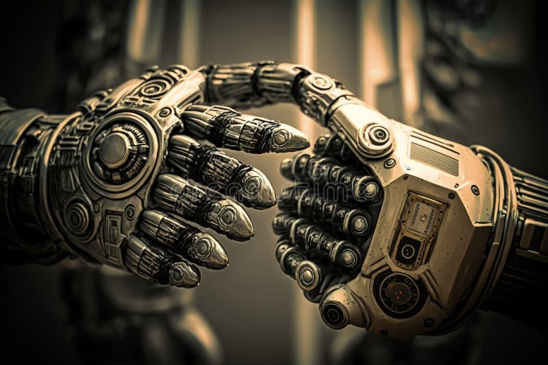Two Robotic Hands Touching Each Other. AI Stock Illustration ...