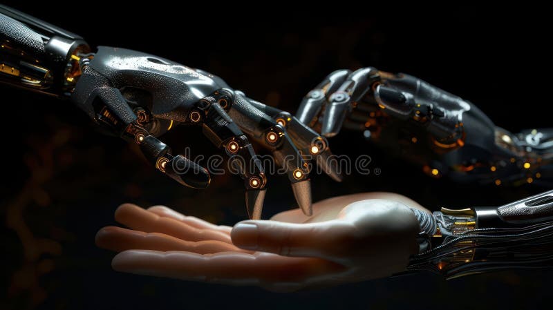 Two Robotic Hands are Touching Each Other Stock Illustration ...
