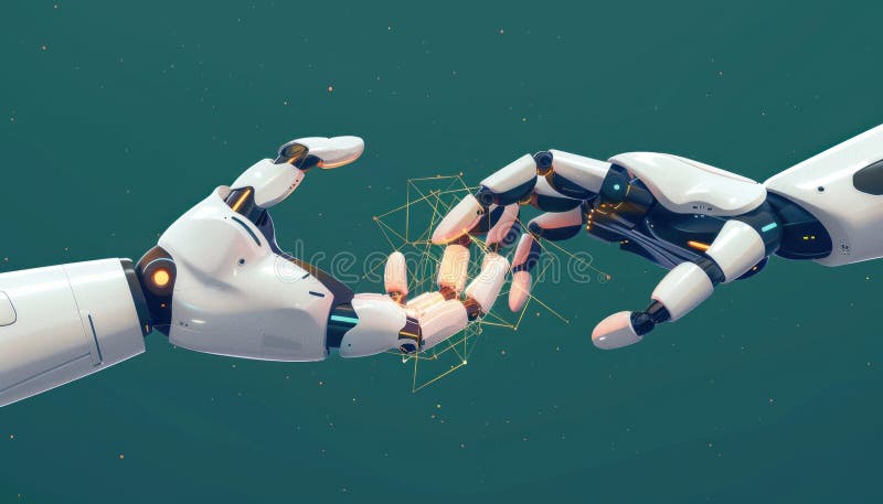 Two Robotic Hands Touching with Glowing Energy between Them Stock Photo ...