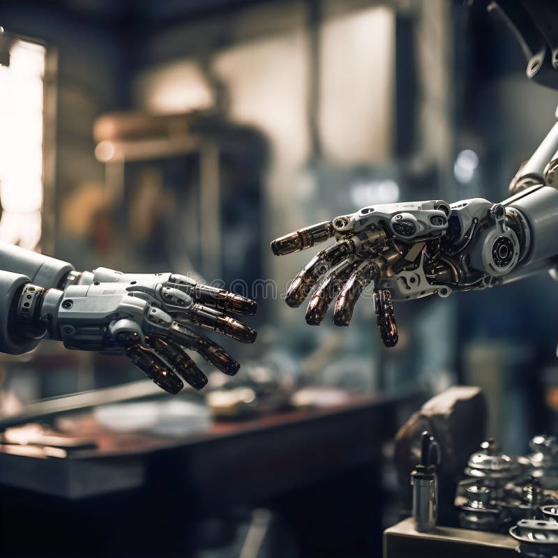 Two Robotic Hands Trying To Shake Hands. Technology of the Future ...