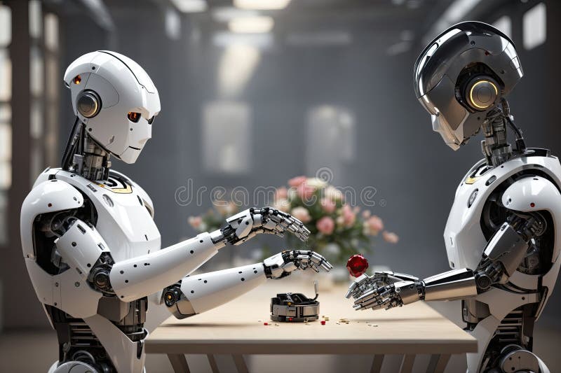 Two Robots Assemble a Mechanism at a Table. Stock Illustration ...