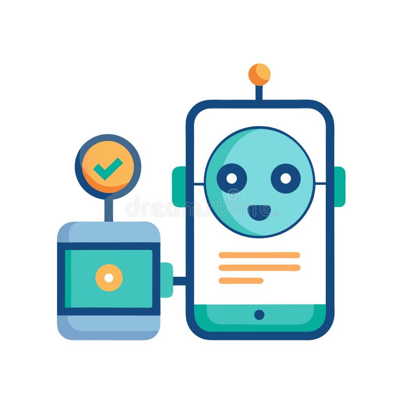 Illustrated Robot Connection To Mobile Device with Check Mark ...