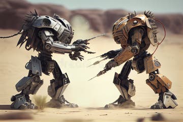 Two Robots, with Different Functions and Features, Face Off in Battle Stock Illustration ...