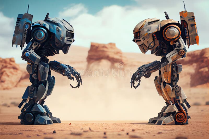 Two Robots, with Different Functions and Features, Face Off in Battle Stock Illustration ...