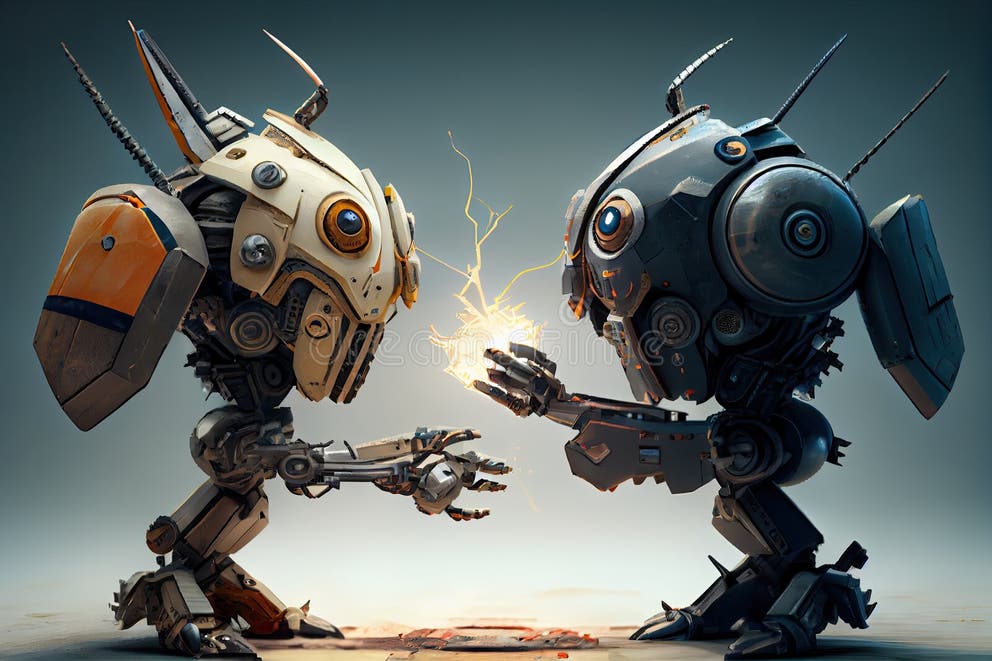 Two Robots, with Different Functions and Features, Face Off in Battle Stock Illustration ...
