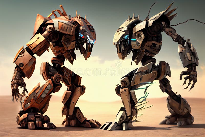 Two Robots, Each with Different Design Features and Functions, Face Off in Battle Stock ...