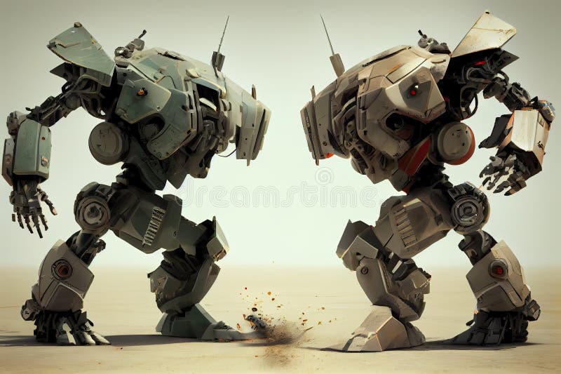 Two Robots, Each with Different Design Features and Functions, Face Off in Battle Stock ...