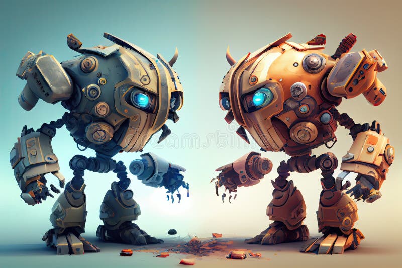 Two Robots, Each with Different Design Features and Functions, Face Off in Battle Stock ...