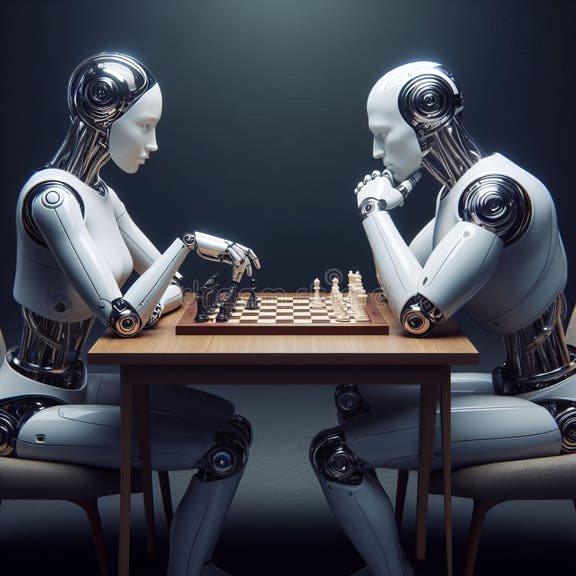 Two Robots Engaged in Chess Game in Futuristic Environment Stock ...