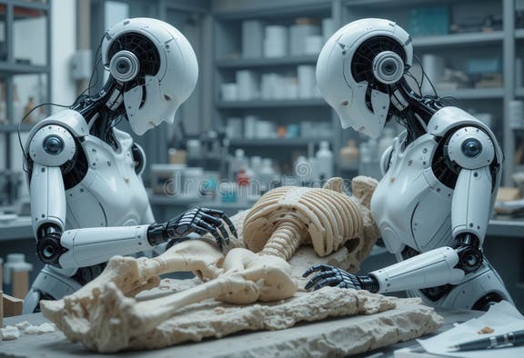 Robots Studying Skeletal Structure in a Laboratory Setting Stock Illustration - Illustration of ...