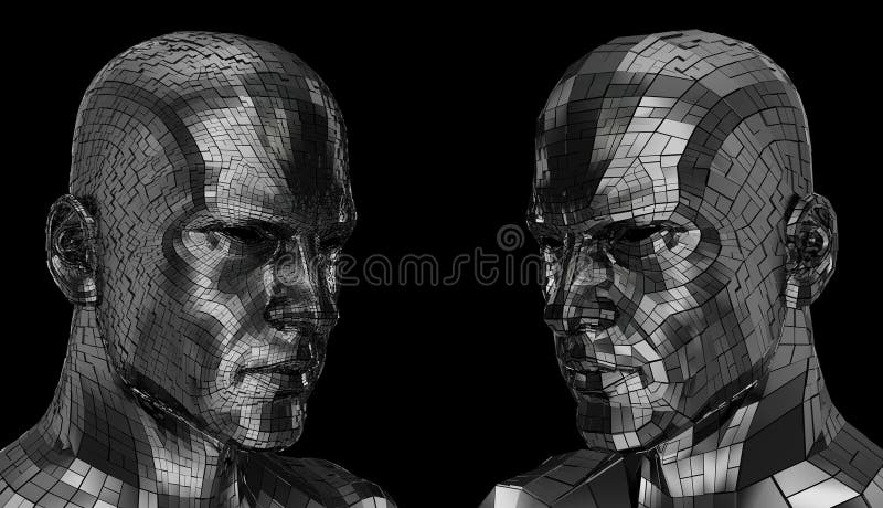 Two Robots Face Looking Sideway through the Camera Stock Illustration ...