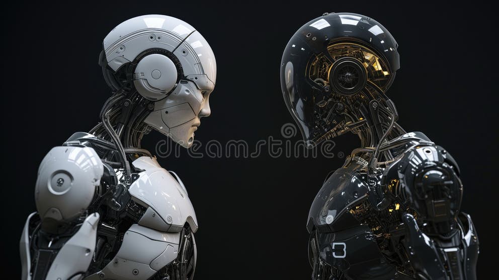 Two Robots Facing Each Other Stock Illustration - Illustration of ...