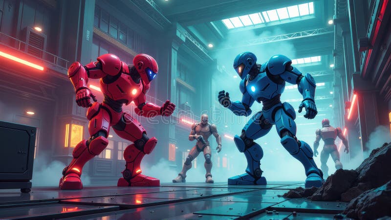 Two Robots Facing Each Other in a Futuristic Setting. Stock Illustration - Illustration of ...