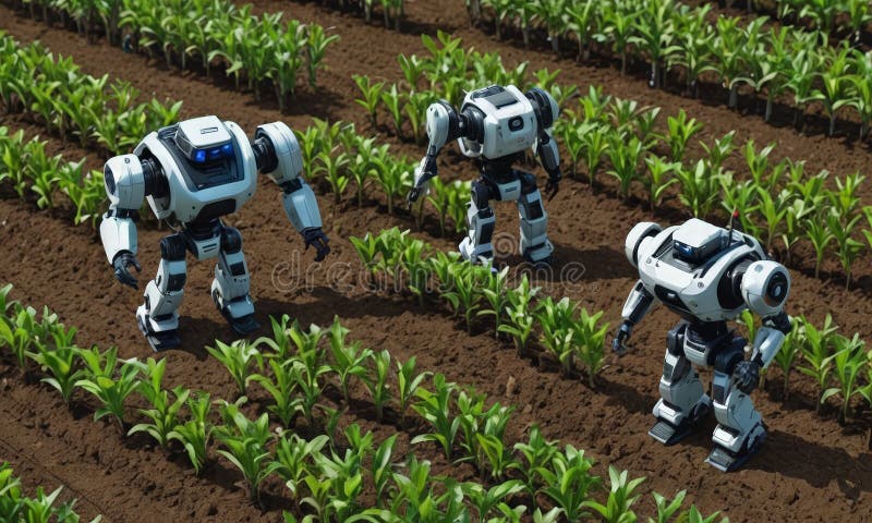 Two Robots are in Field Corn Stock Illustration - Illustration of ...