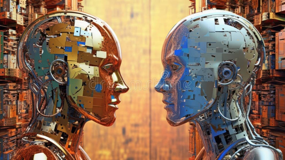 Two Robots in Google and Microsoft Colors Standing in the Middle of the ...