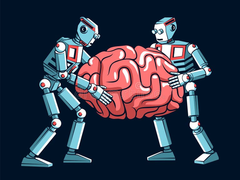Two Robots Holding Brain - Artificial Intelligence and Machine Learning ...