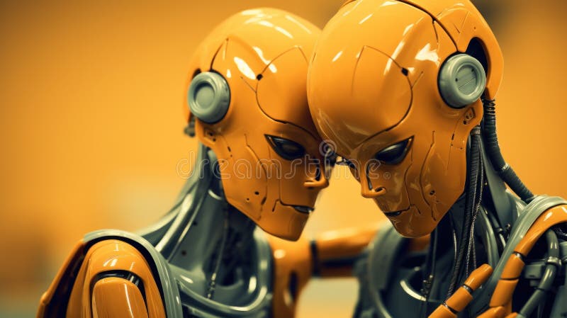 Two Robots are Hugging Each Other in a Yellow Room, AI Stock ...