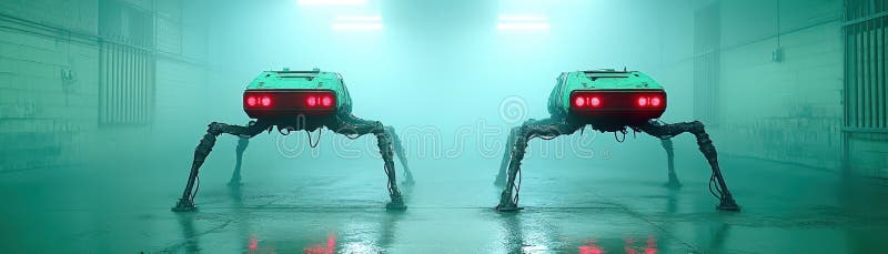 Two Robots Illuminated by Red Light in a Mysterious Room, Glimpse into ...