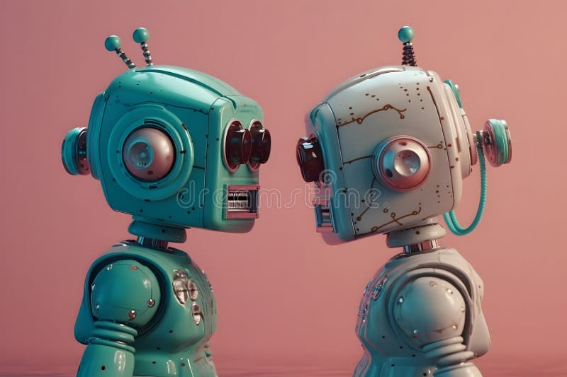 Two Robots Look at Each Other. Stock Illustration - Illustration of ...