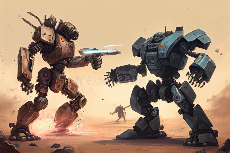 Two Robots, One with Advanced Weaponry and the Other Using Solely Its ...