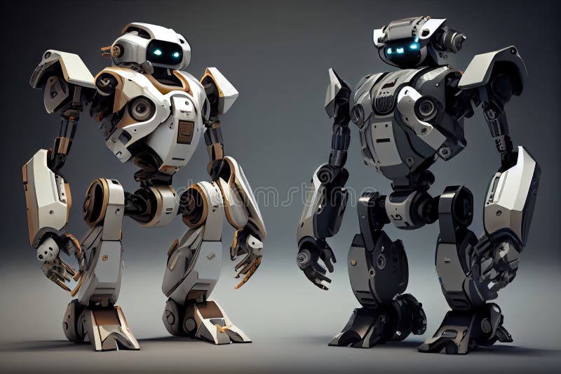 Two Robots, One with Sleek and Streamlined Design, the Other Angular ...