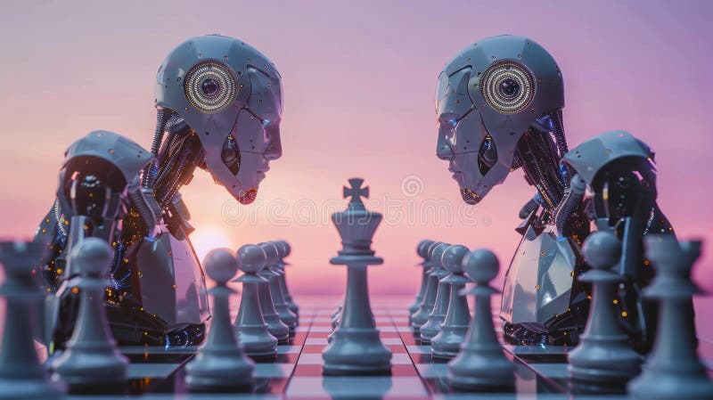 Two Robots are Playing Chess on a Board Stock Illustration ...