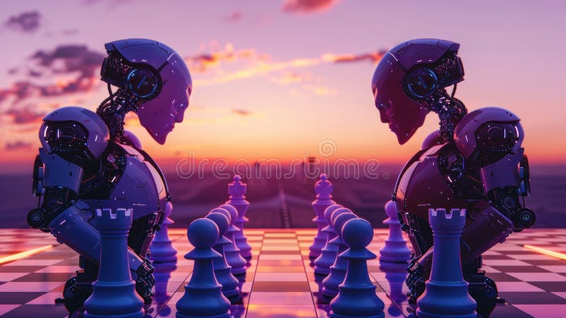 Two Robots are Playing Chess on a Board Stock Illustration ...