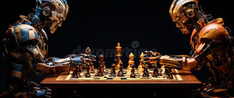 Two Robots Playing Chess in a Dramatic Lighting Setup Stock ...