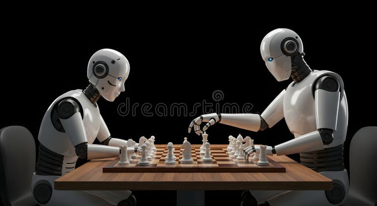 Two Robots Playing Chess Game: Artificial Intelligence Match Stock ...