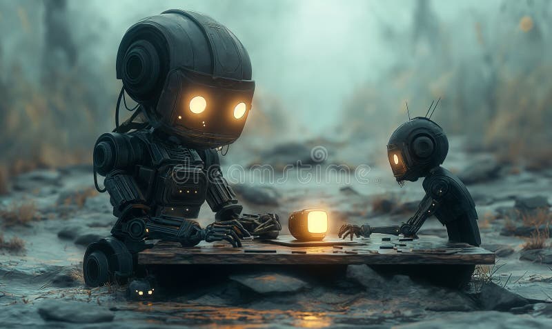 Two Robots Playing Chess in Muddy Area Stock Photo - Image of table ...