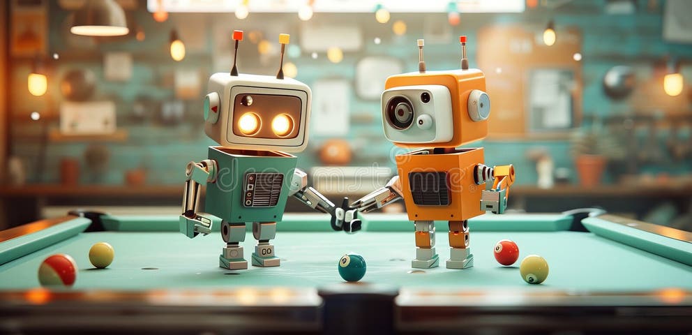 Two Robots are Playing Pool by AI Generated Image Stock Image - Image ...