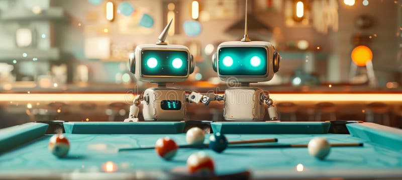 Two Robots are Playing Pool by AI Generated Image Stock Image - Image ...